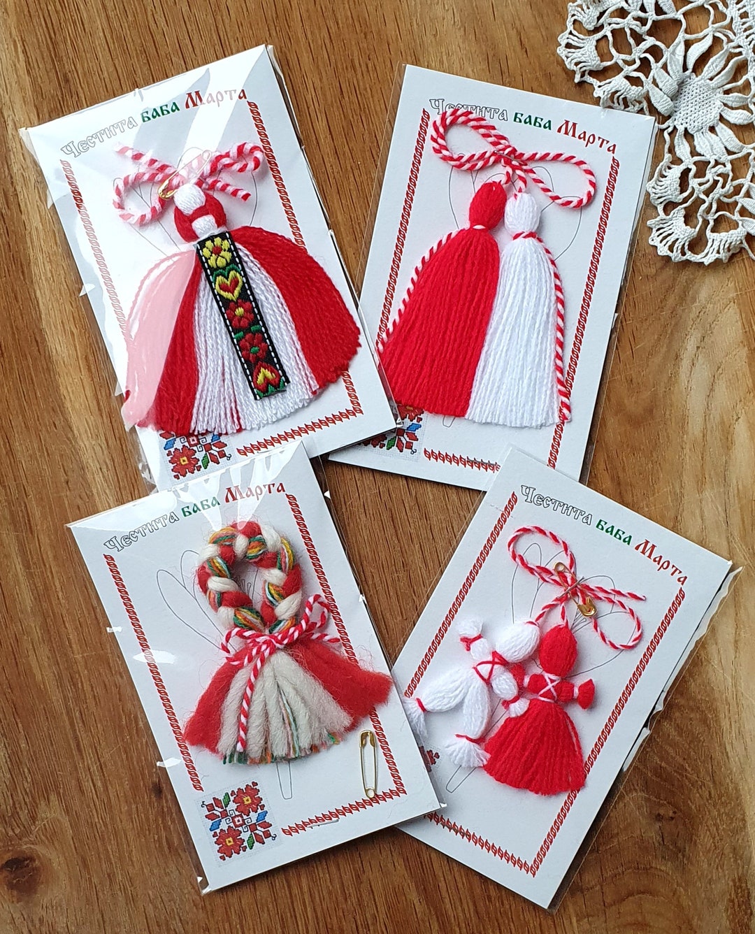 Set 4 Different Martenici Bulgarian Folklore Decoration Red and White ...