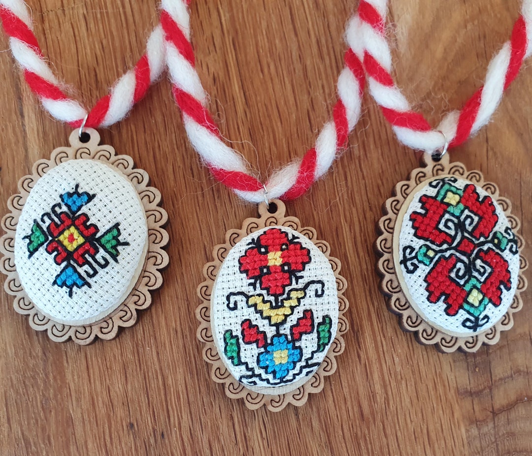 Martenitsa Martenica Necklace Folk Art Design, Handmade Embroidery ...