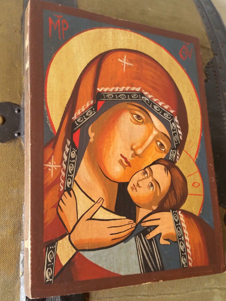 Handmade Hand Painted Icon of Mother of god Virgin Mary and | Etsy