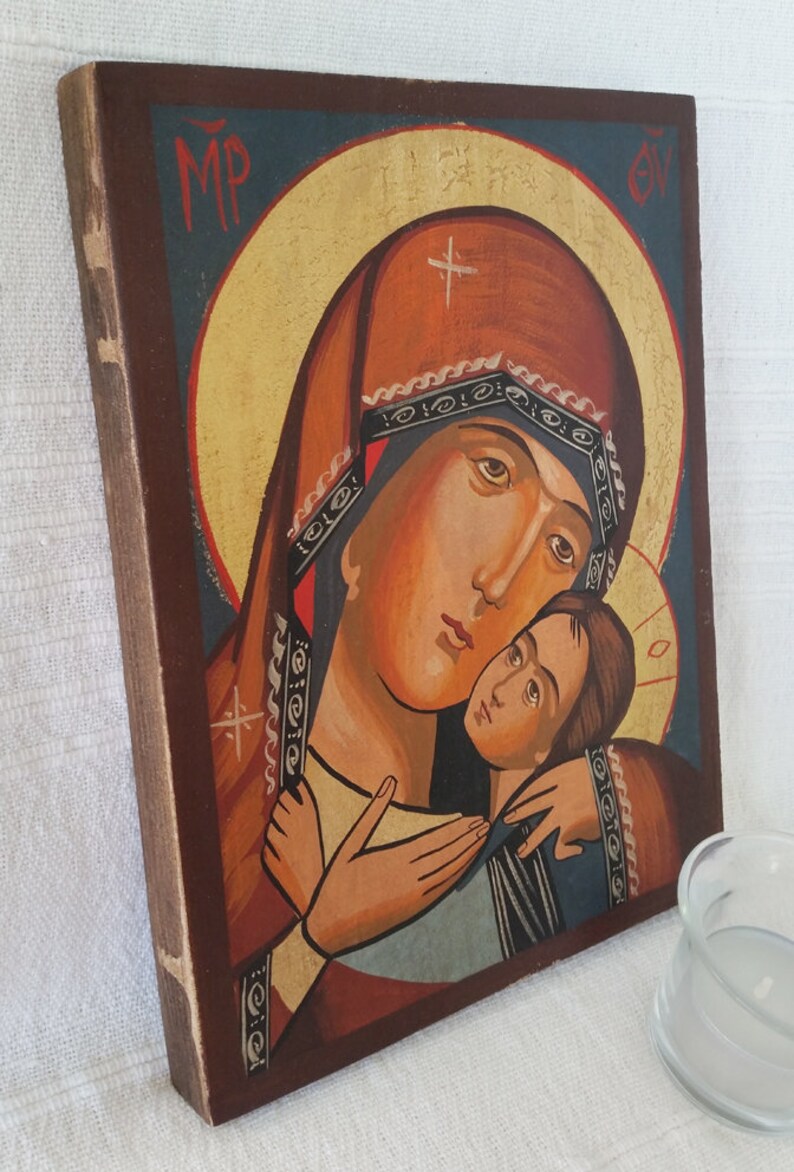 Handmade Hand Painted Icon of Mother of god Virgin Mary and | Etsy