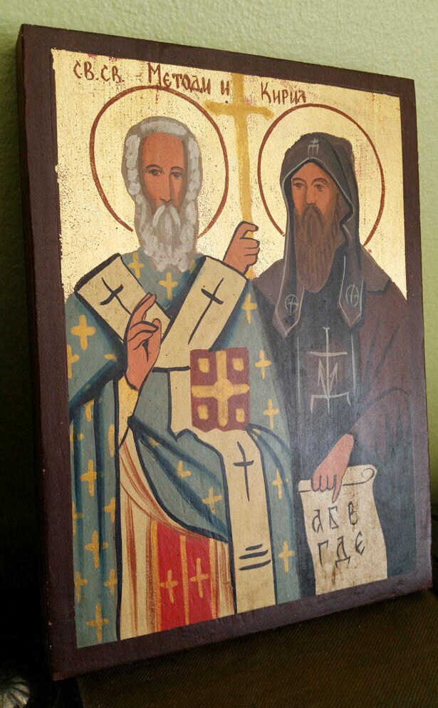 Handmade Hand Painted Icon of St. St. Cyril and Methodius | Etsy