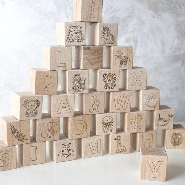 Alphabet Wood Cube Blocks - Etsy