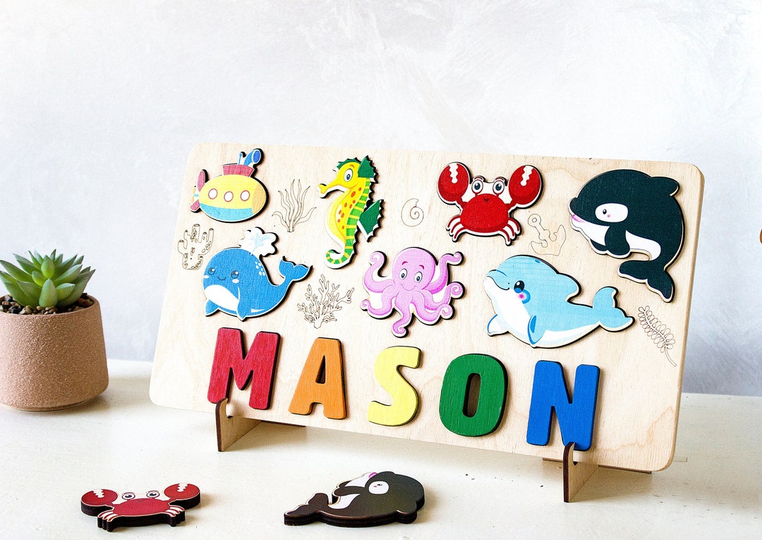 Ocean Animals Name Puzzle, Personalized Baby Gift, Nursery Decor, Sea ...