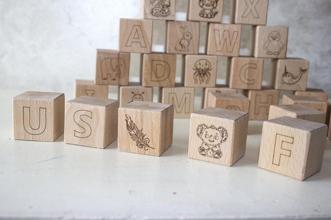 Baby Shower Gift, 30 Alphabet and Animal Blocks, ABC Blocks Baby Shower ...