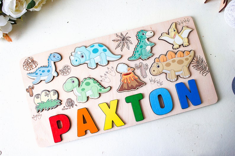 Dinosaur Baby Name Puzzle, Christmas Gifts, Dino Nursery Decor ...
