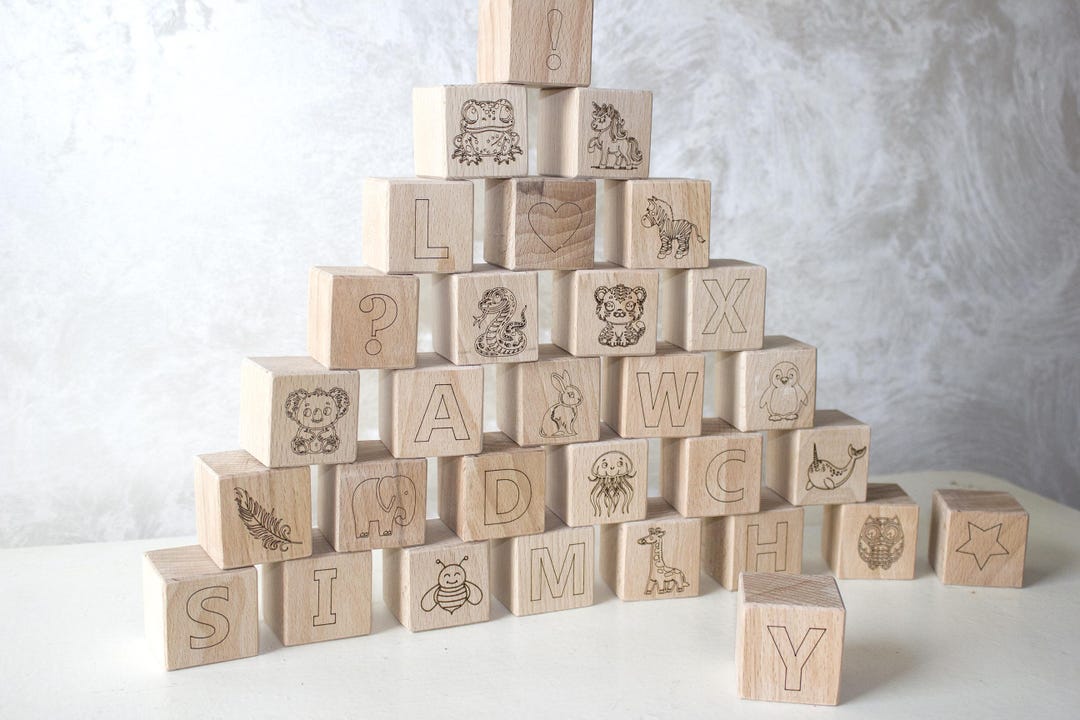 ABC Blocks Baby Shower for Paint Wooden Baby Block Set 30 Alphabet and ...