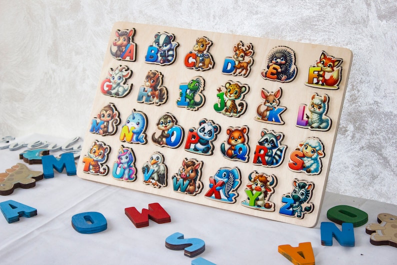 Animals Alphabet Puzzle, Montessori Puzzle Board, Personalized Baby ...