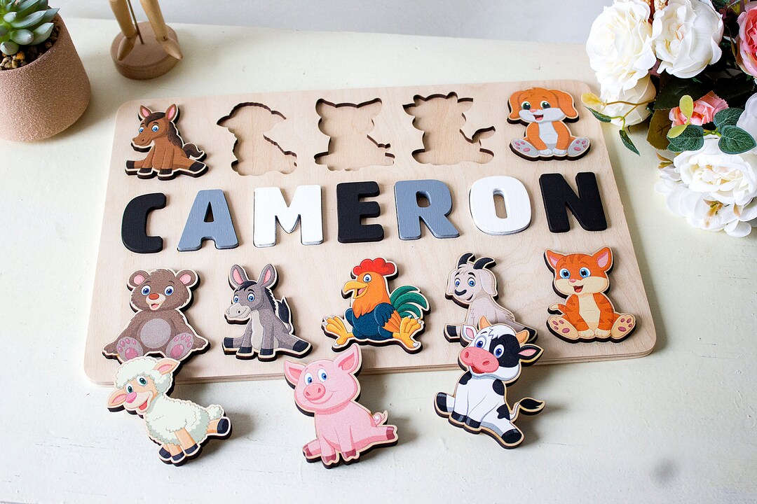 Personalized Name Puzzle: Wooden Animal Montessori Toy - Etsy
