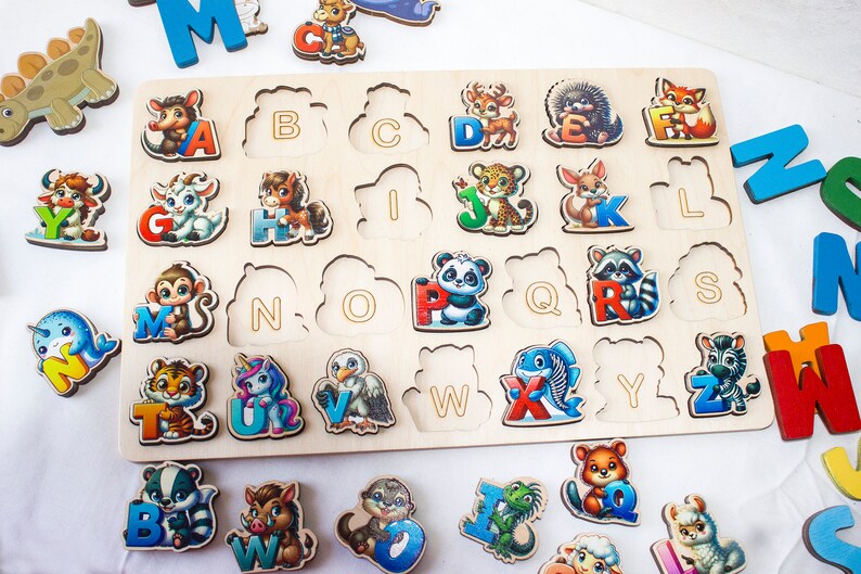 Animals Alphabet Puzzle, Montessori Puzzle Board, Personalized Baby ...