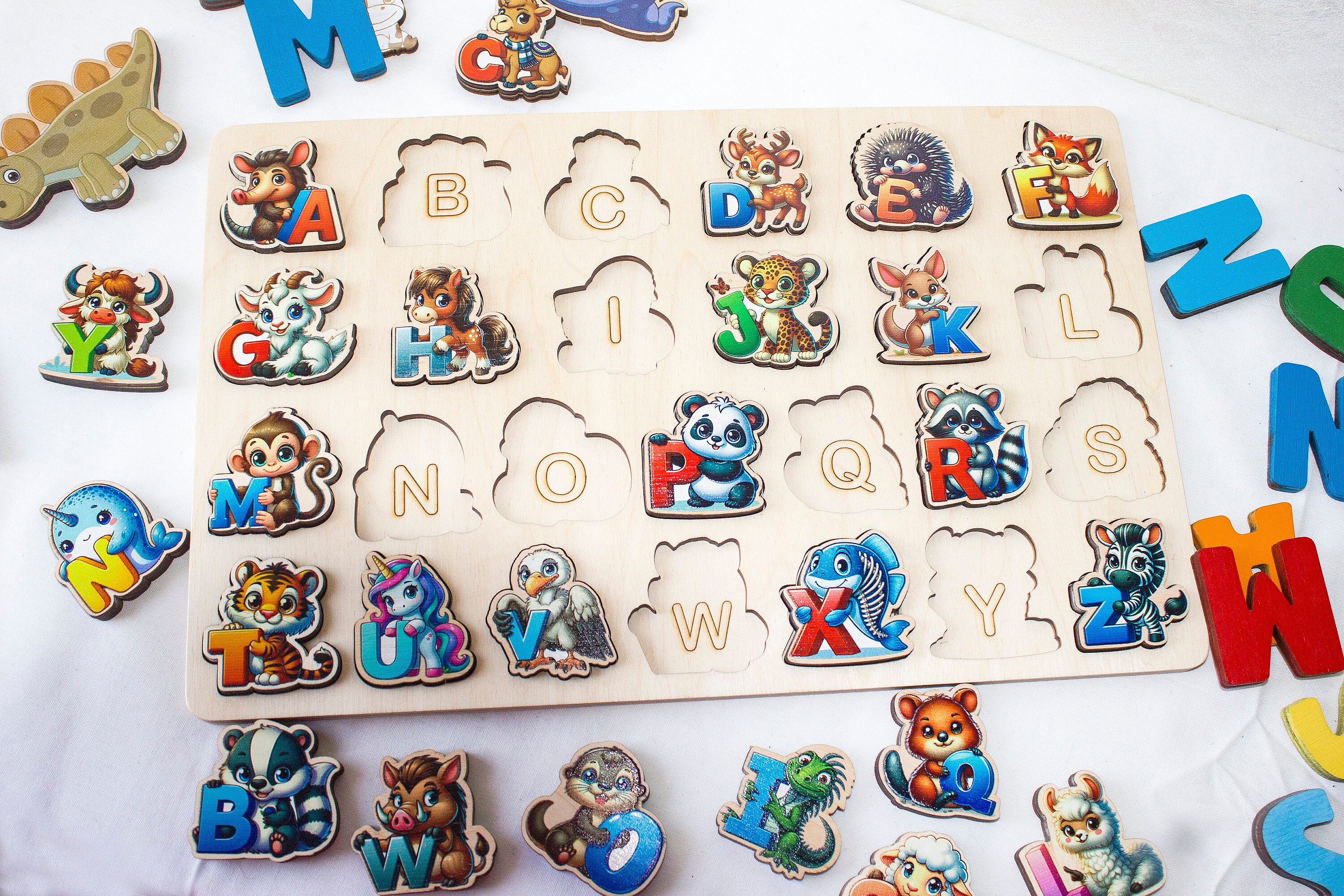 Animals Alphabet Puzzle, Montessori Puzzle Board, Personalized Baby ...