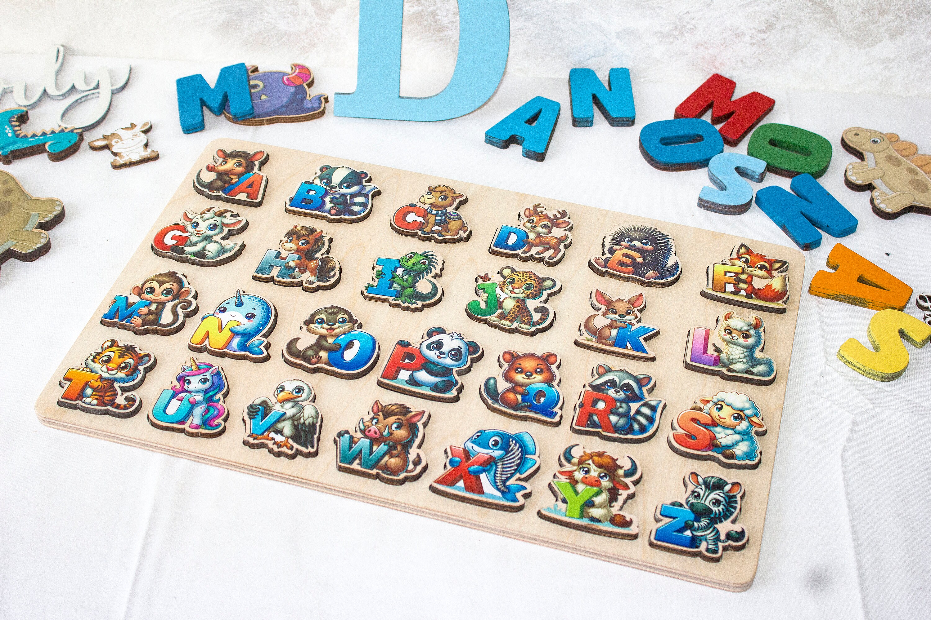 Animals Alphabet Puzzle, Montessori Puzzle Board, Personalized Baby ...
