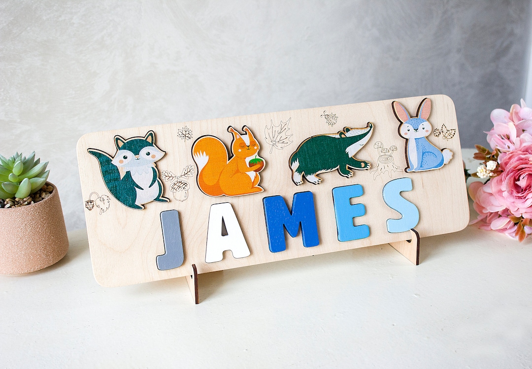 Forest Animal Name Puzzle Baby Boy and Girl, Custom Toddler Toys, Baby ...