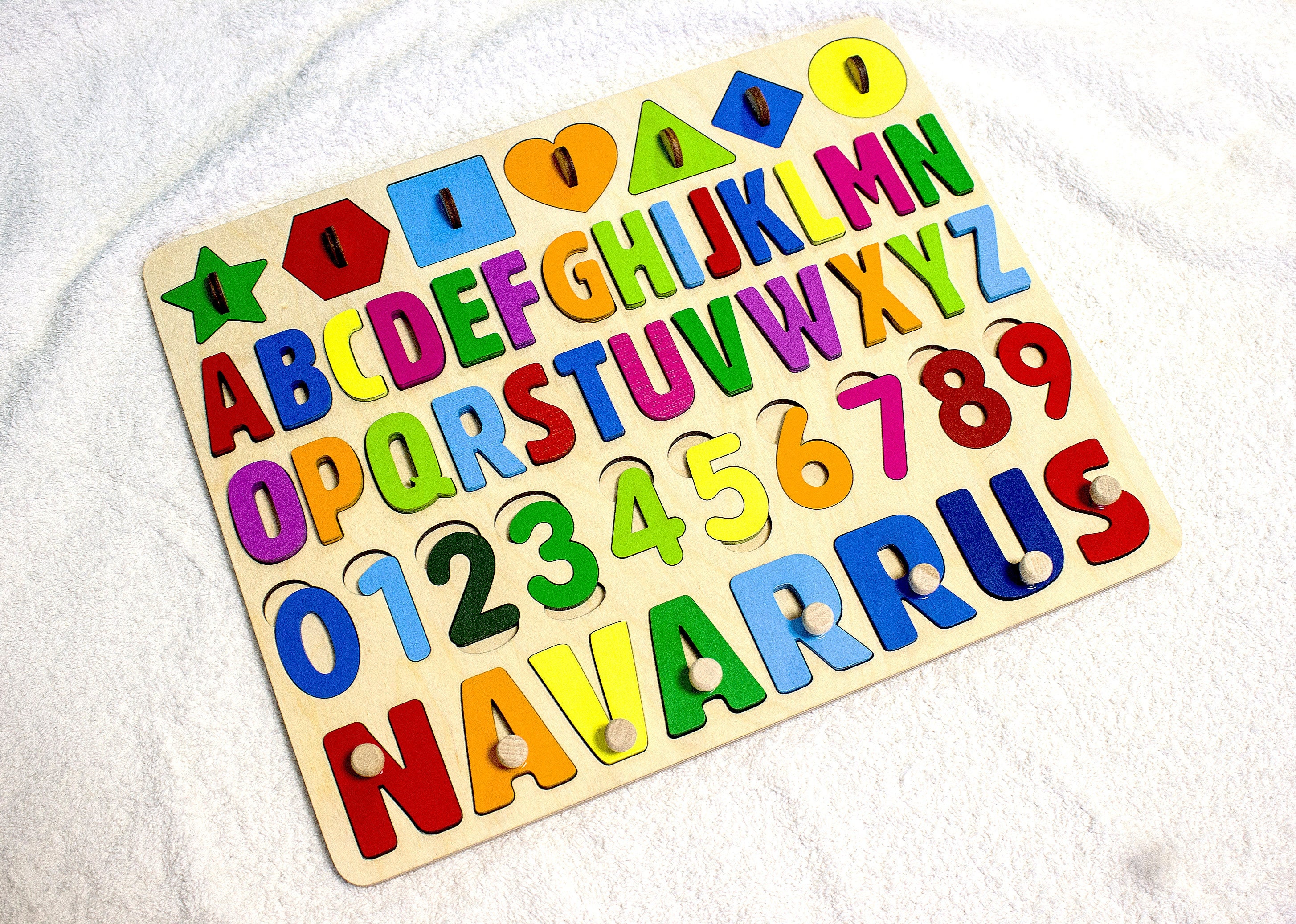 Wooden Alphabet Puzzle, Wooden Shapes and Numbers Puzzle, Montessori ...