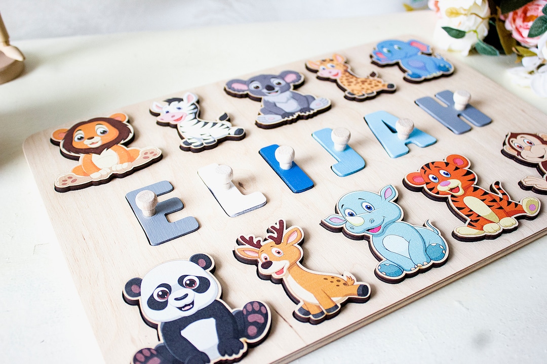 Animals Name Puzzle for Toddler, Woodland Nursery Decor, Gift for Kid ...