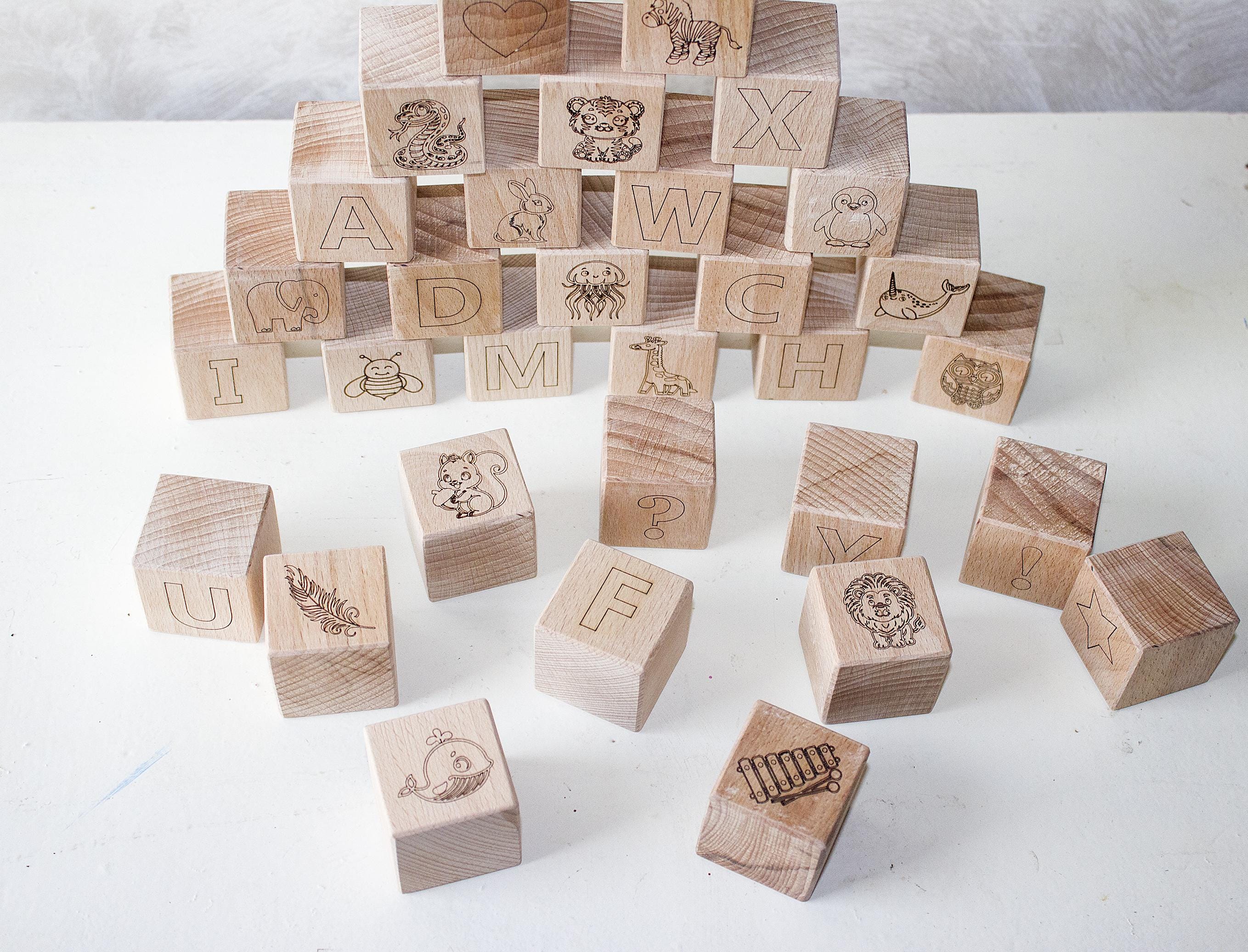 ABC Blocks Baby Shower for Paint Wooden Baby Block Set 30 Alphabet and ...