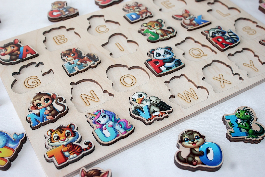 Animals Alphabet Puzzle, Montessori Puzzle Board, Personalized Baby ...