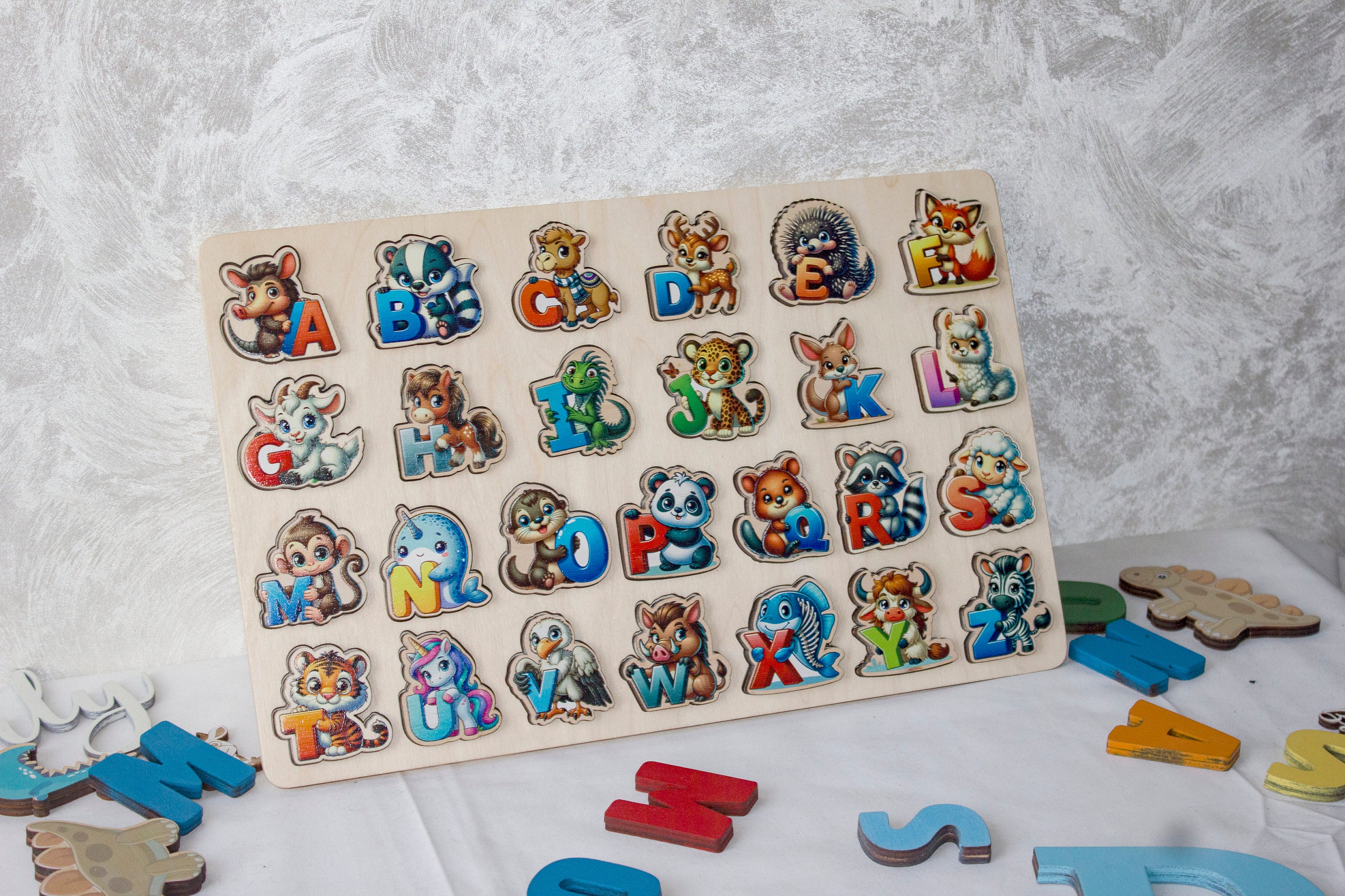 Animals Alphabet Puzzle, Montessori Puzzle Board, Personalized Baby ...