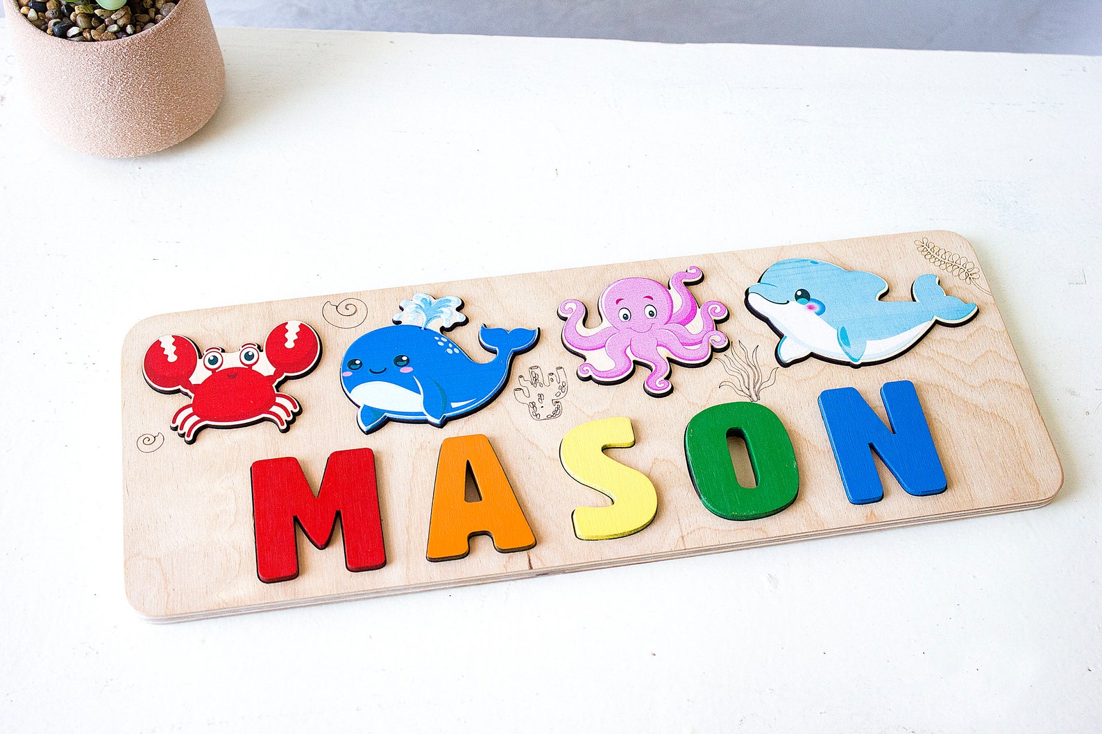 Ocean Animals Name Puzzle, Personalized Baby Gift, Nursery Decor, Sea ...