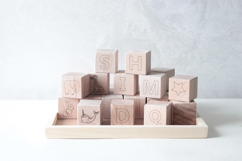 ABC Blocks Baby Shower for Paint Wooden Baby Block Set 30 Alphabet and ...