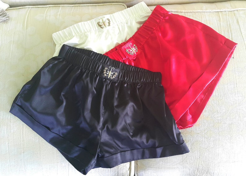 Silky Satin Cute Women's Boxers W Beaded Embroidery. Soft Charmeuse ...