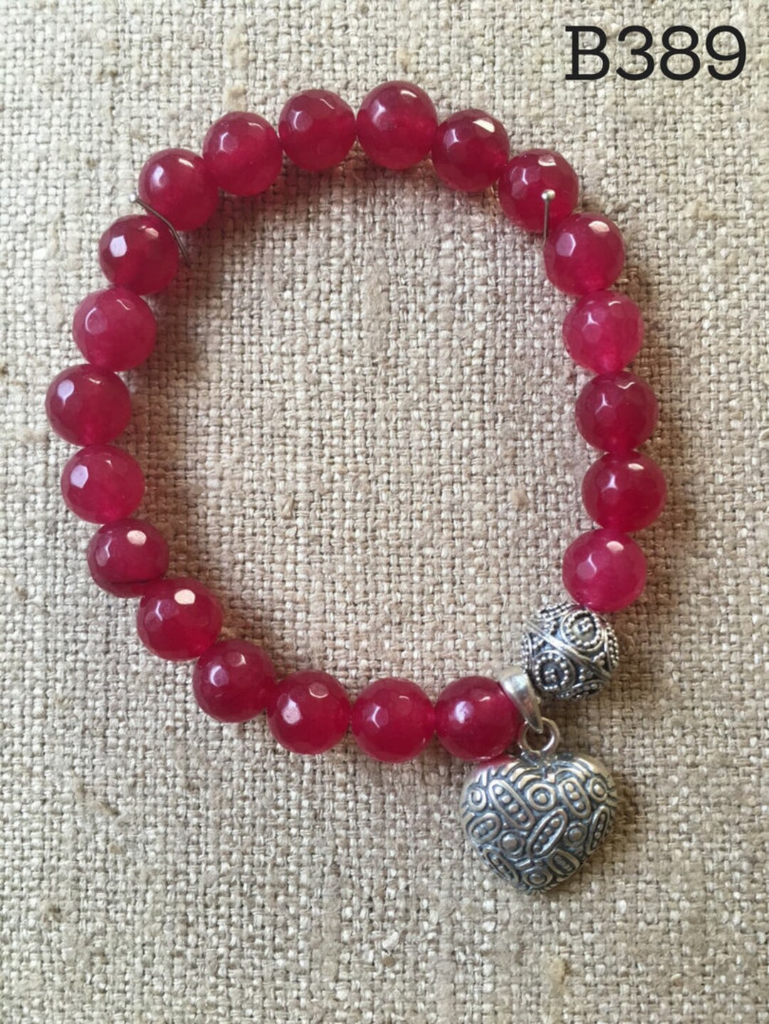 Ruby Jade Beaded Bracelets With Sterling Silver Charms | Handmade ...