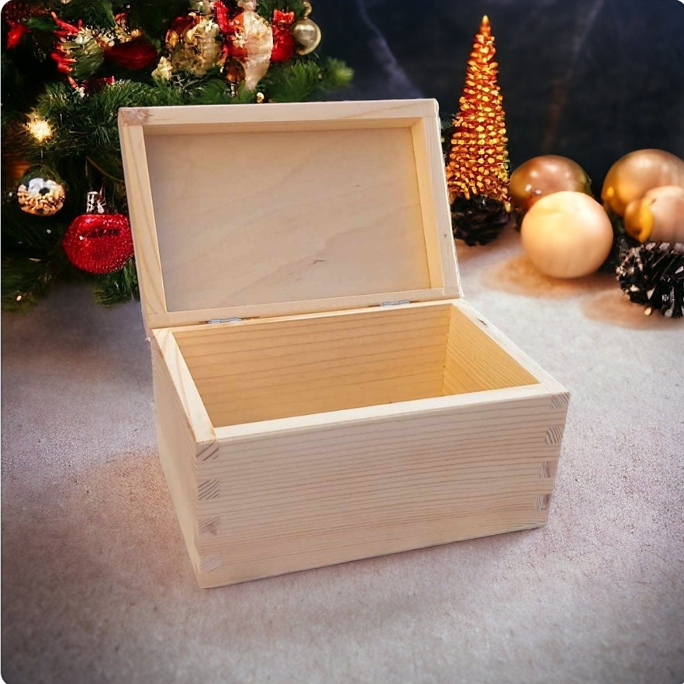 Unfinished Wooden Rectangular Box With a Lid Wood Box Unpainted Wooden ...