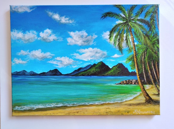 Tropical landscape Painting Original art Canvas painting | Etsy