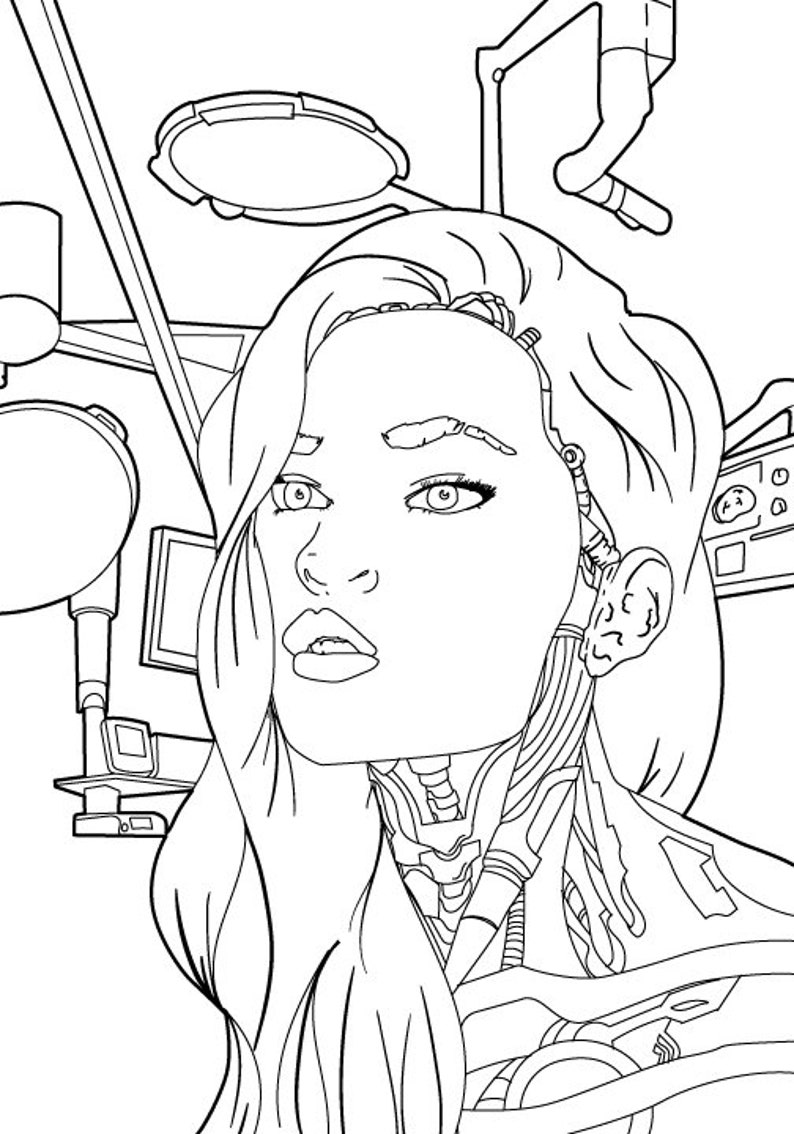 Cyborg Woman Sci-fi Pulp Coloring Page download - Etsy