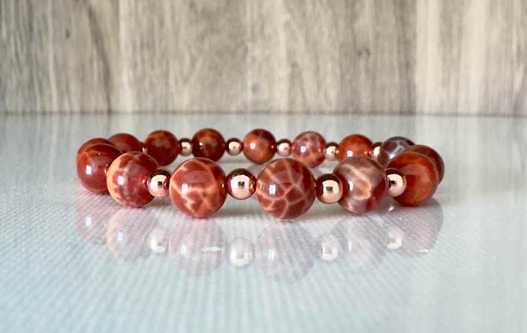 Fire Agate Beaded Bracelet, Root Chakra Balancing Bracelet, Red ...