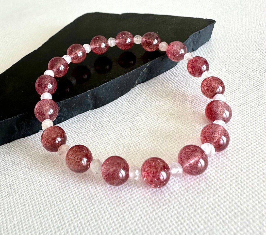Stunning 8mm Strawberry Quartz Beaded Bracelet, Pure Love ...