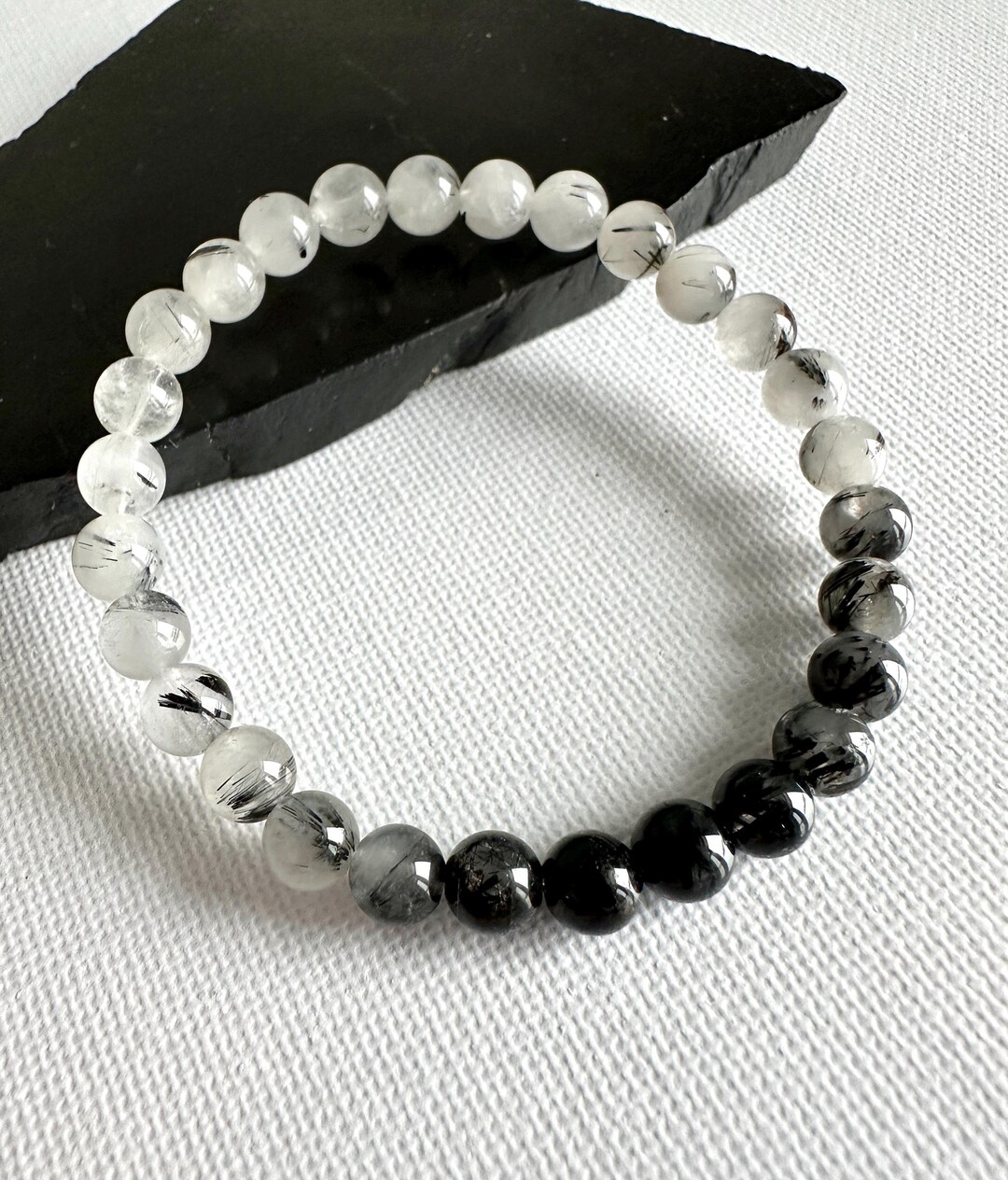 Moon Phases Bracelet, Ombre Black Tourmalinated Quartz Bracelet, Full ...