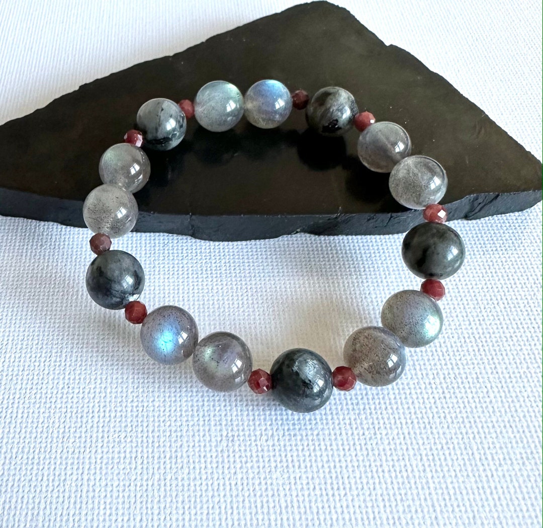 High Vibration Labradorite Bracelet, Black and Red Labradorite Beads ...