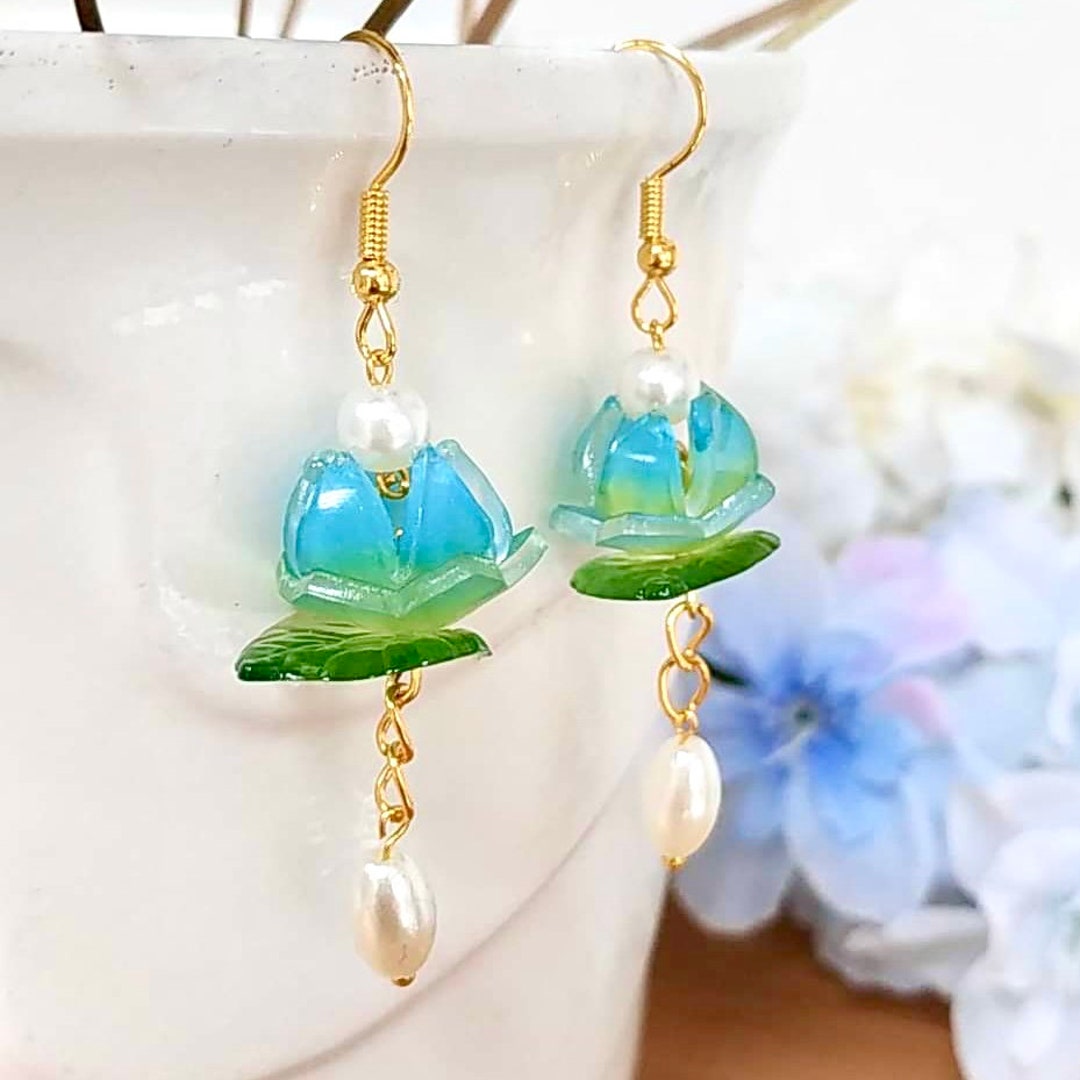 Unique Handmade Light Pastel Blue Lotus Bead Earring - Etsy