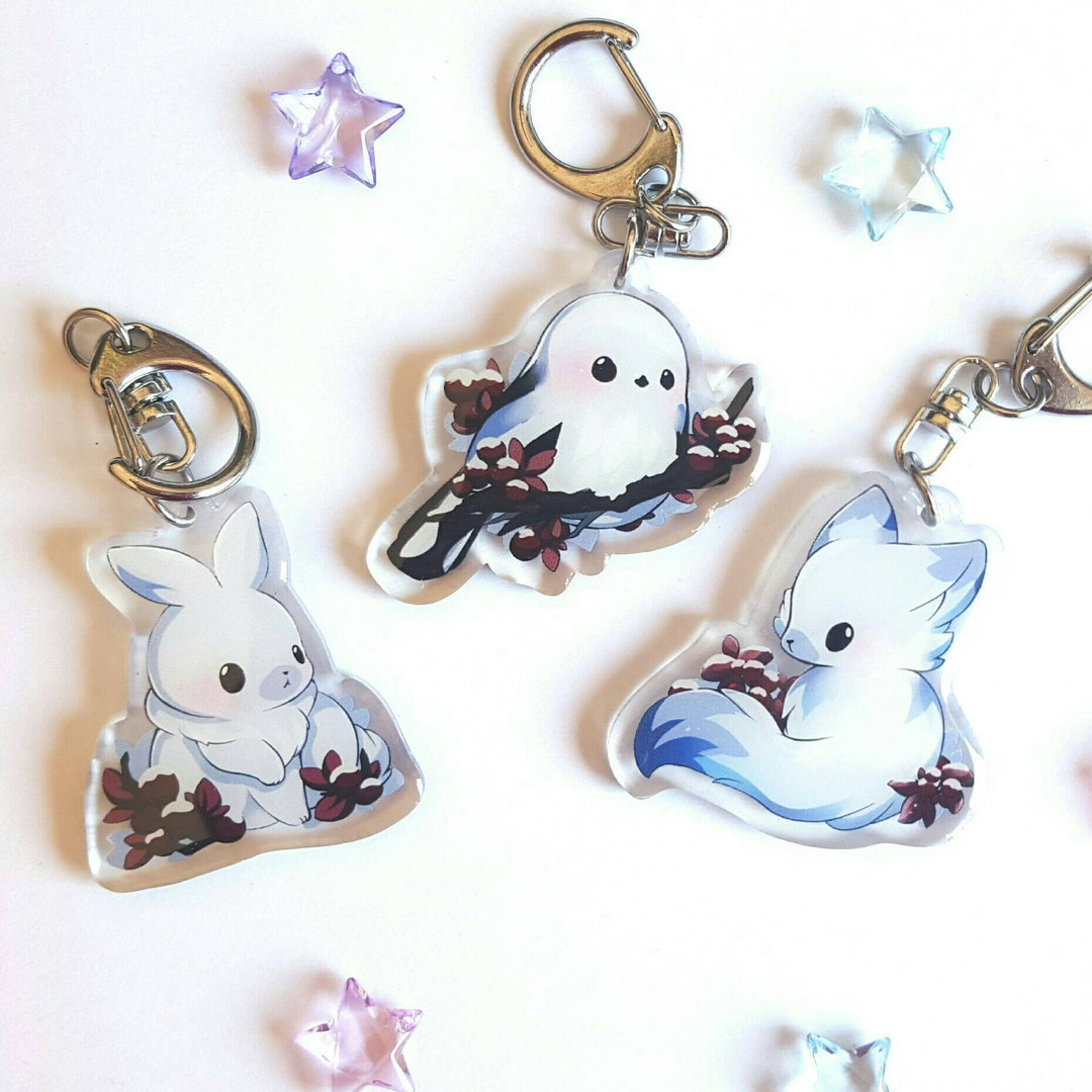 Acrylic Keychain Cute Animal Winter Fox Snow Bunny Long Tailed Tit - Etsy