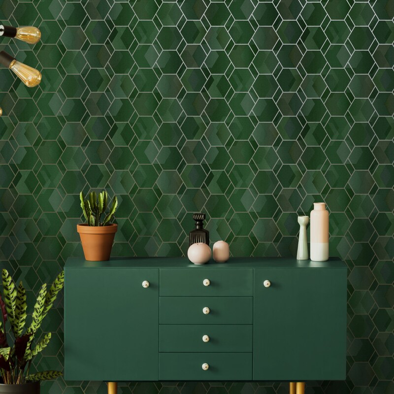 Green Geometric Wallpaper - Etsy
