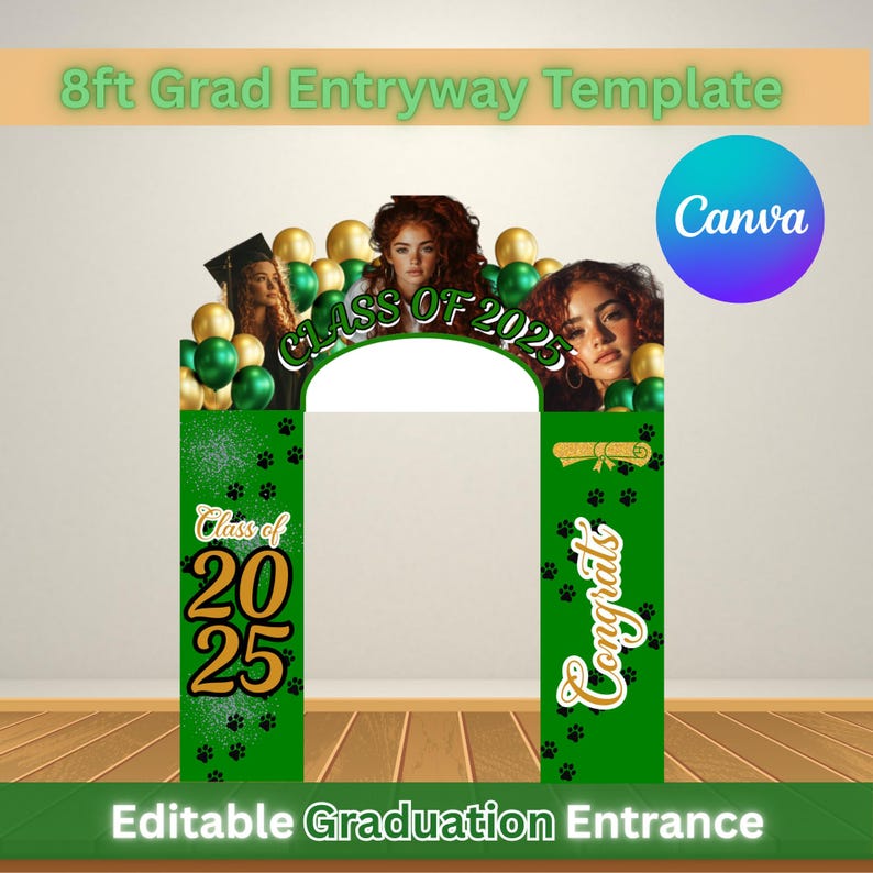 Green Gold Graduation Arch Entrance Entryway Editable Canva Template ...