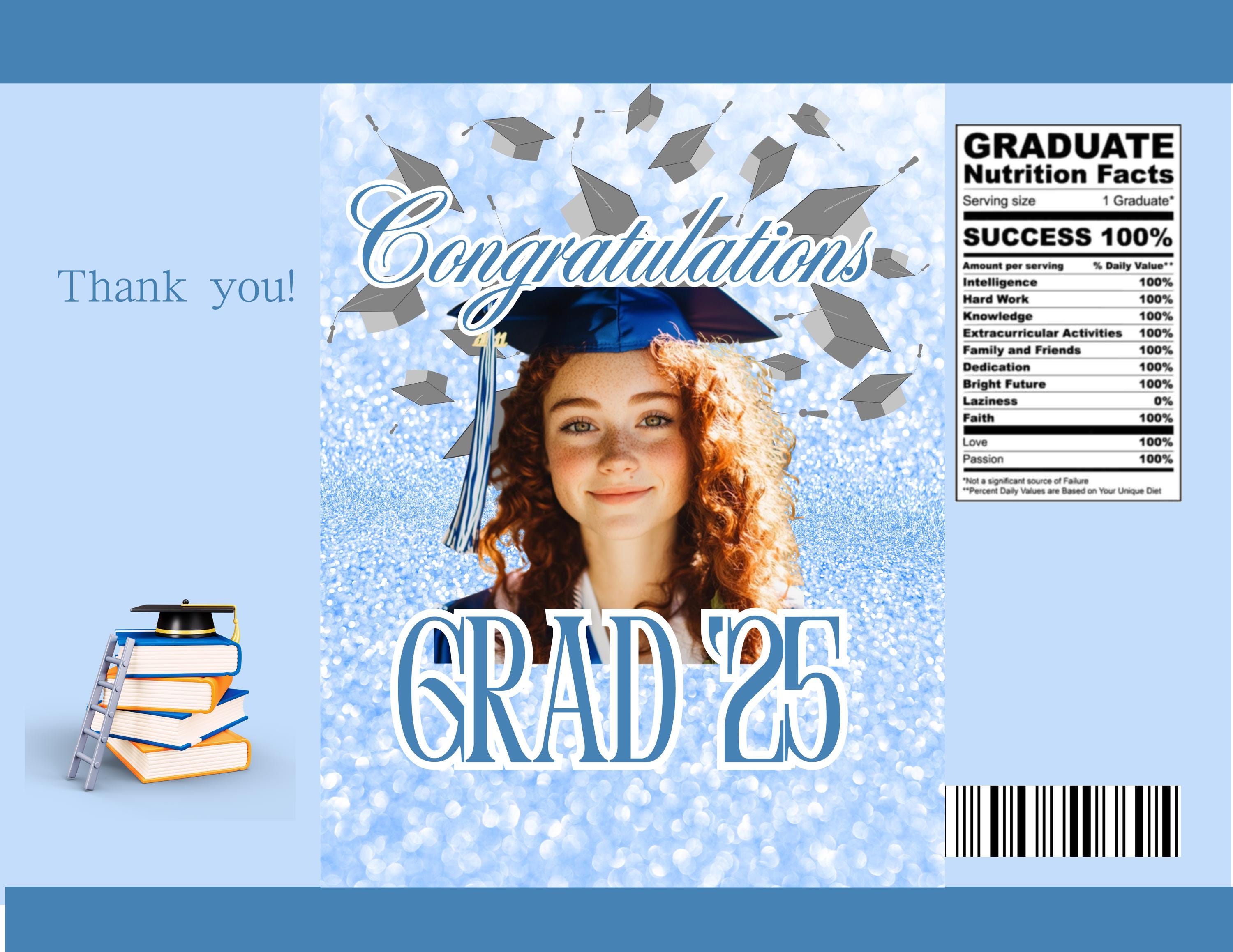 Graduation Chip Bag Canva Template Blue and Silver Editable Grad Decor ...