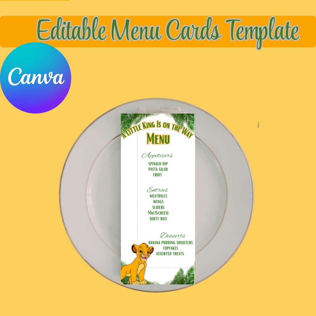 Editable Menu Card Canva Template INSTANT Download A Little King is on ...