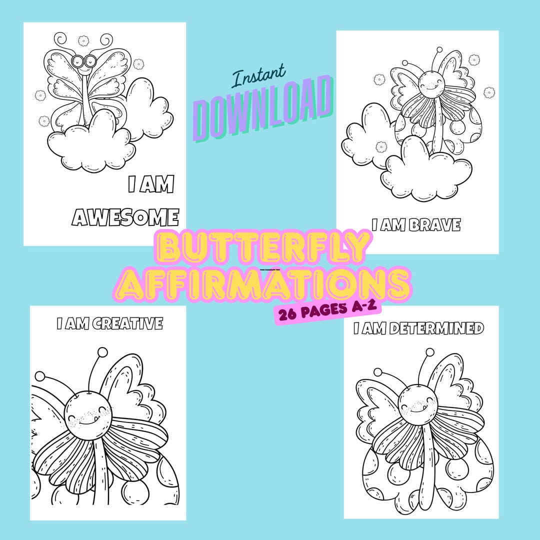 Butterfly Affirmations A-Z Coloring Pages Instant Download Canva ...