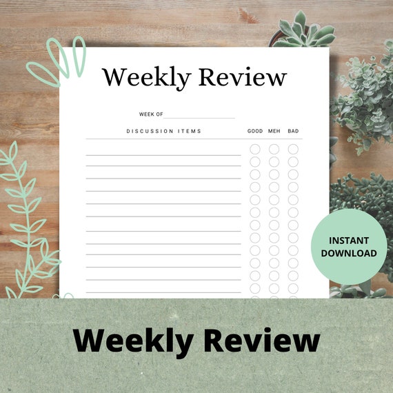 Weekly Review Printable INSTANT DOWNLOAD Evaluate Your - Etsy