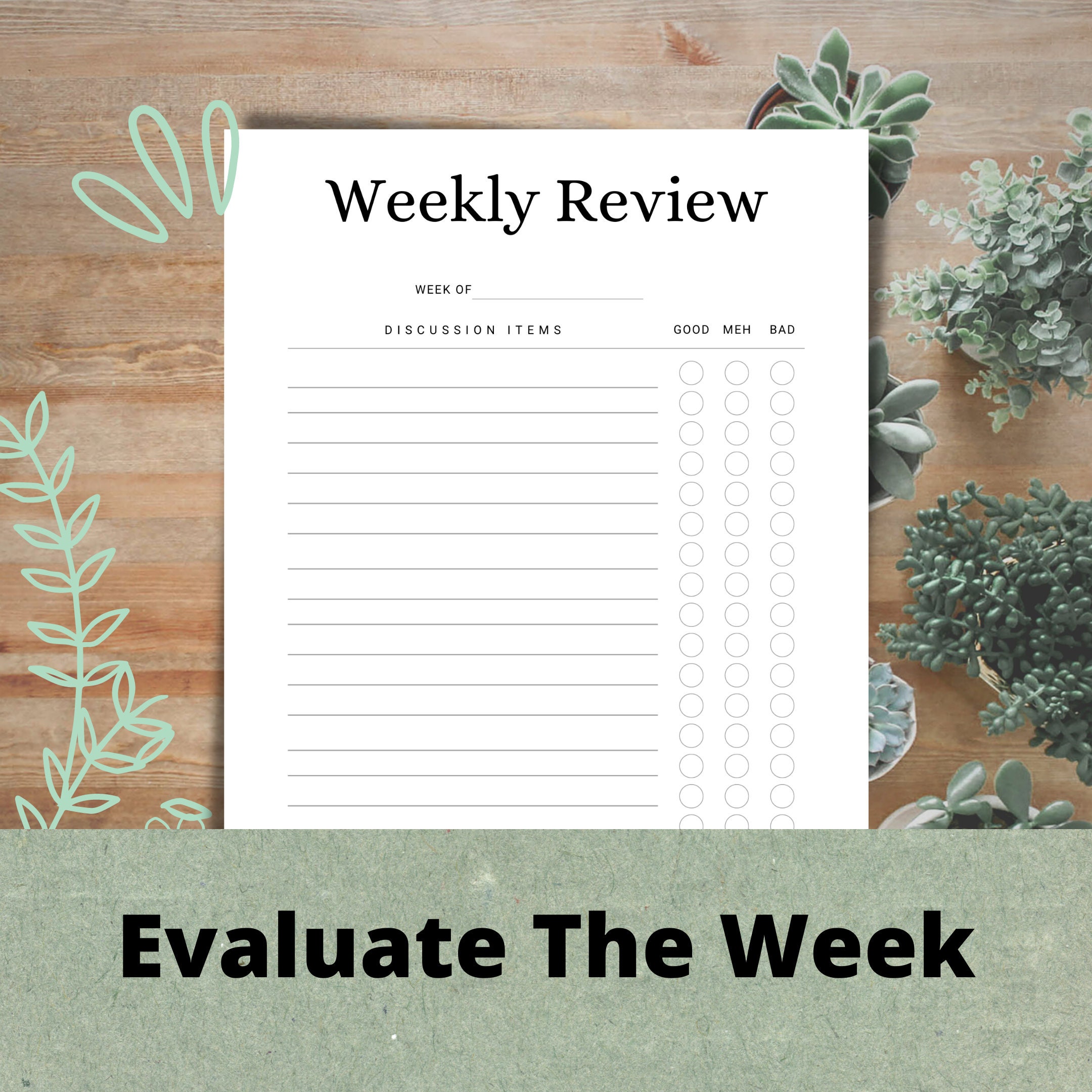 Weekly Review Printable | INSTANT DOWNLOAD | Evaluate Your Week, Take ...
