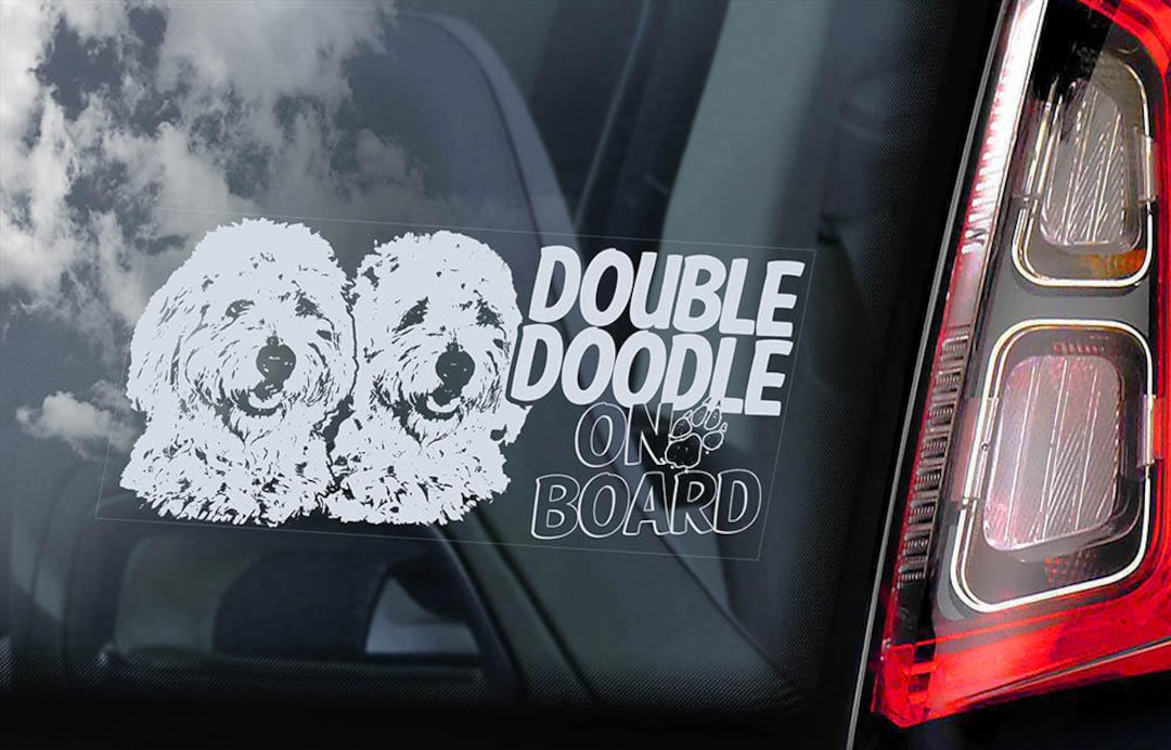 Double Doodle on Board - Car Window Sticker - Goldendoodle Dog Sign ...