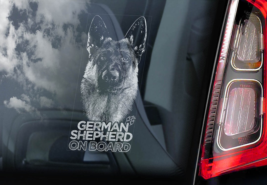 German Shepherd on Board - Car Window Sticker - Black Alsatian K9 Dog ...