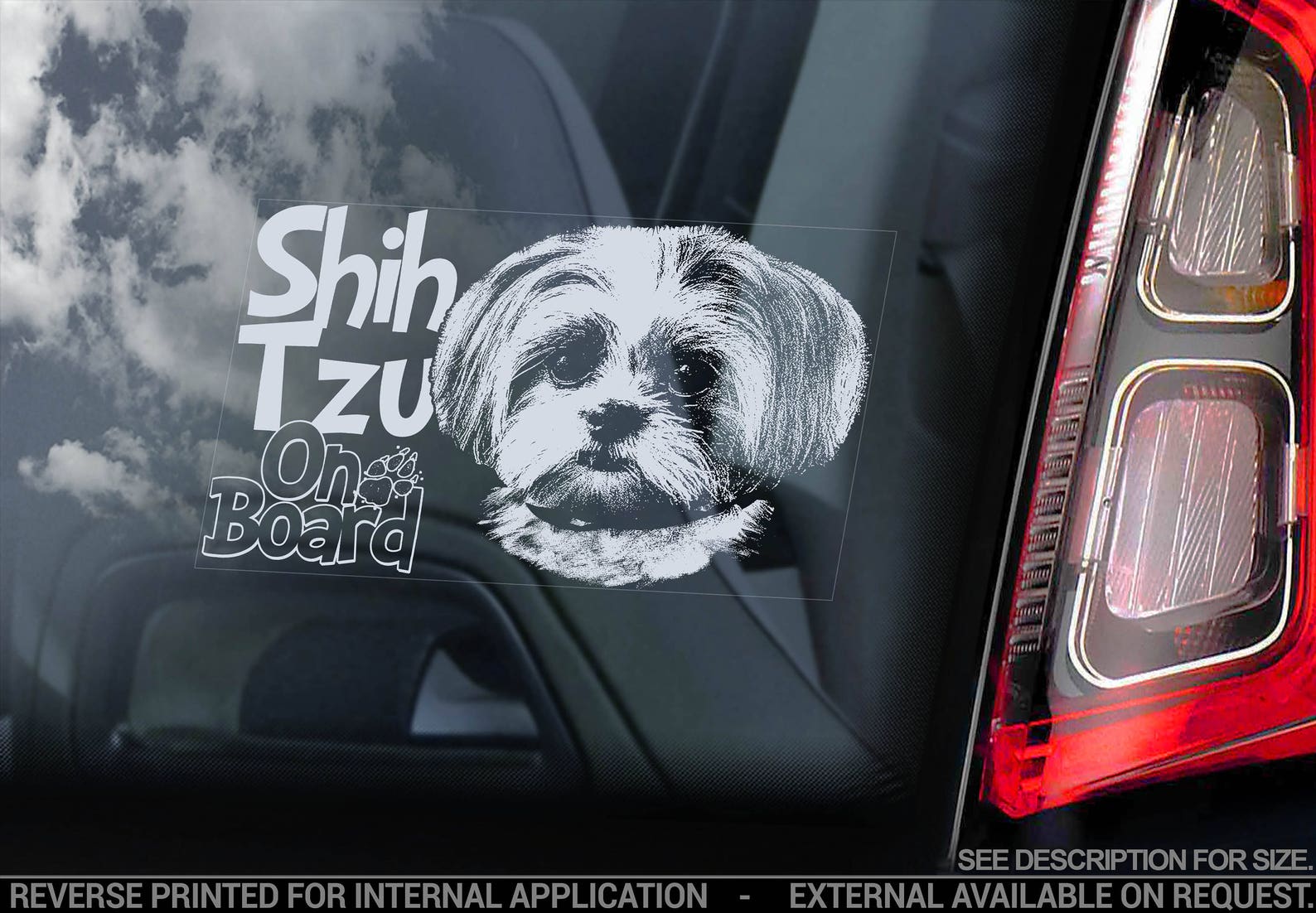 Shih Tzu on Board - Car Window Sticker - Long Haired Chrysanthemum Dog ...