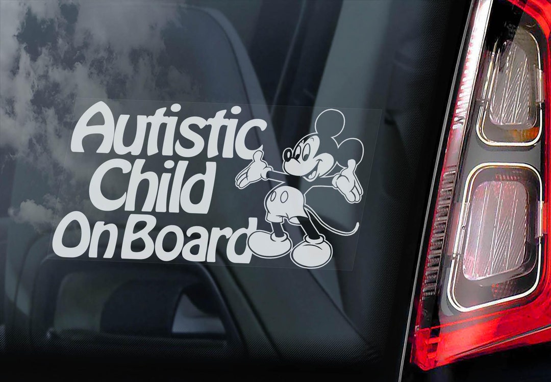 Autistic Child on Board Sticker, Mickey Mouse Car Window Sign, Safety ...