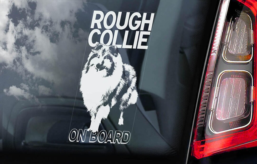 Rough Collie on Board - Car Window Sticker - Long-haired Lassie Dog ...