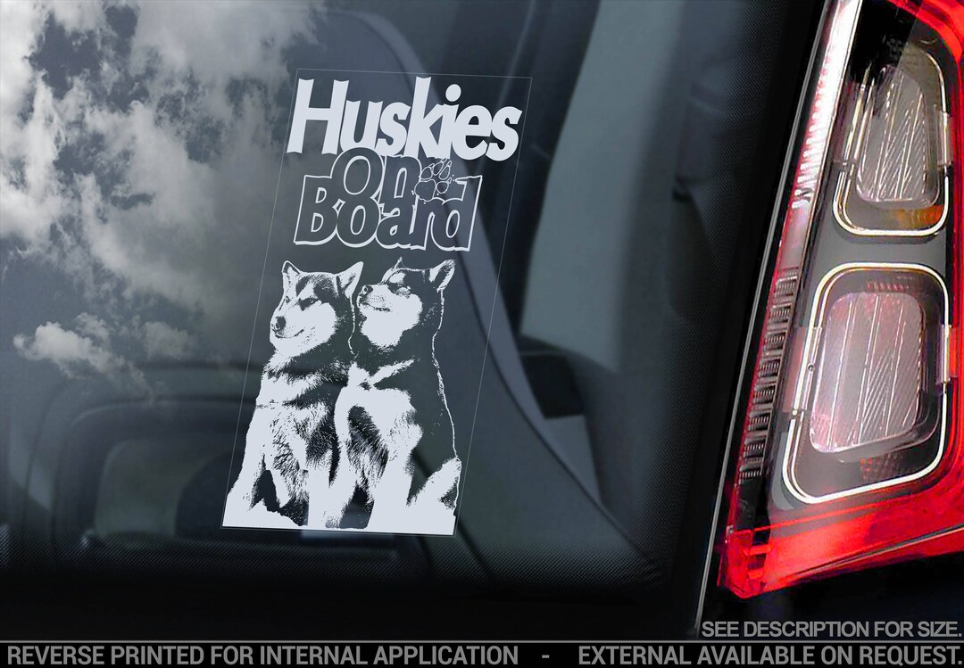 Huskies on Board - Car Window Sticker - Huskie Siberian Husky Sled Dog ...