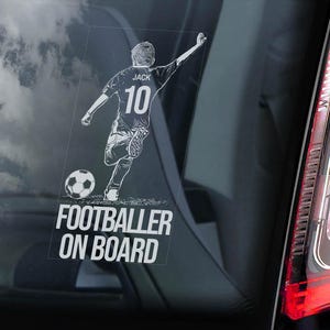 Personalised Boy Footballer Sticker - CUSTOM NAME & NUMBER - Car Window ...