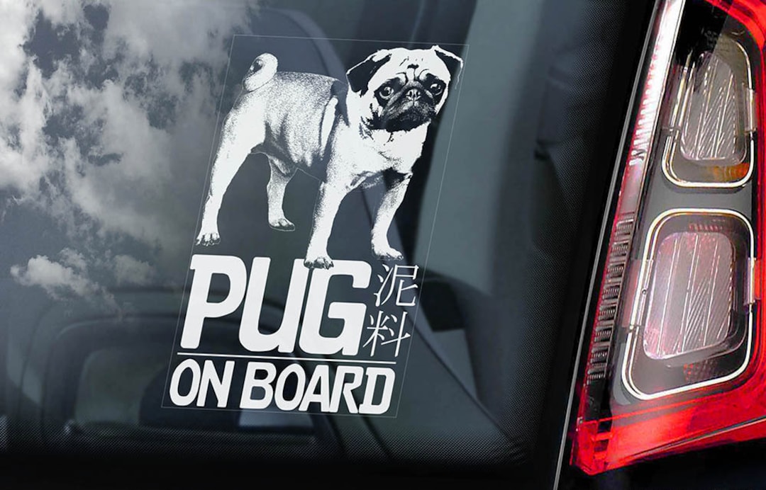 Pug Dog on Board - Car Window Sticker - Canine Sign Decal -V01 - Etsy