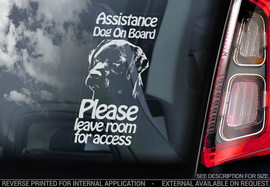 Assistance Dog on Board - Car Window Sticker - Black Labrador Stroke ...